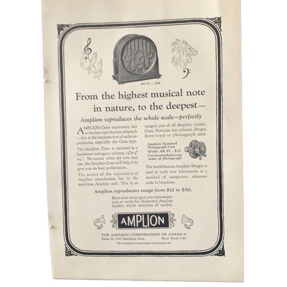 Amplion | Accents | Vintage 927amplion Corporation Highest Musical Note ...